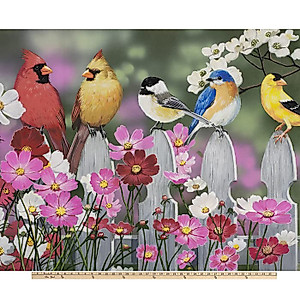 Songbirds Garden Digital Cotton Print Fabric Panel