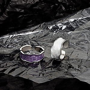 Colorful Adjustable Oil Drip Enamel Wave Wide Irregular Chunky Opening Stackable Punk Cool Elegant Friendship Finger Ring Set Jewelry for Women-Silver Green