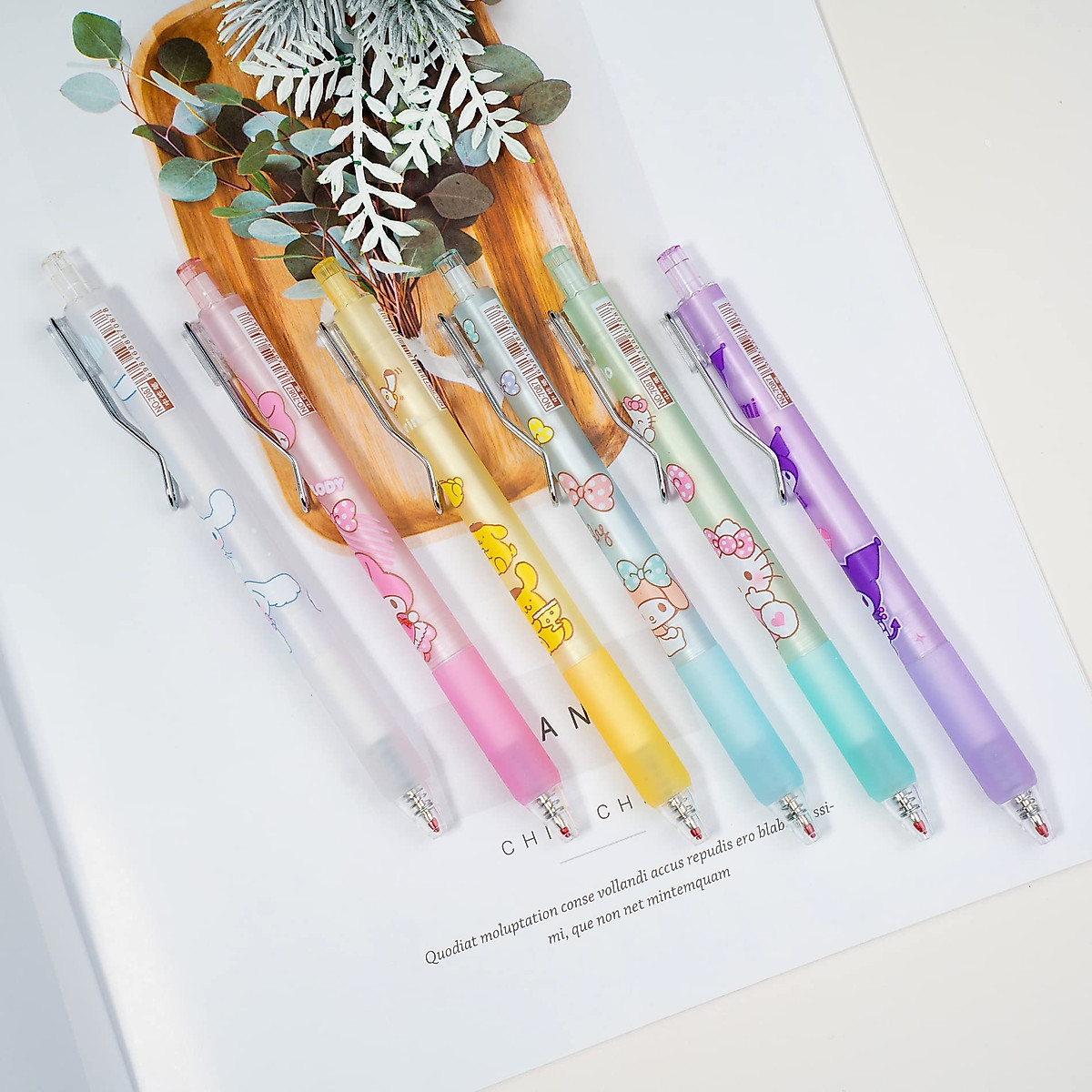 LokDra 6 Pcs Cartoon Ballpoint Pens Anime Gel Ink Pen Black 0.5mm Melody Kitty Gifts Cute Kawaii School Supplies Set For Kid Teen Girls Students