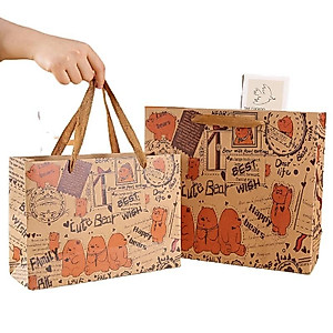 TaboSi Cute little bear kids' clothing portable Kraft paper bag clothes snack birthday gift retro gift bag