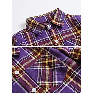 SANGTREE Mens Long Sleeves Flannel Plaid Button Down Shirt Tops Big & Tall, Purple， Medium