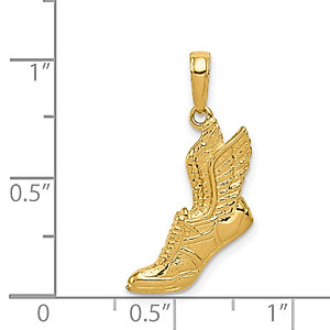 Jewelry Stores Network Running Shoe with Wings Pendant in Real 14k Yellow Gold 17x14mm