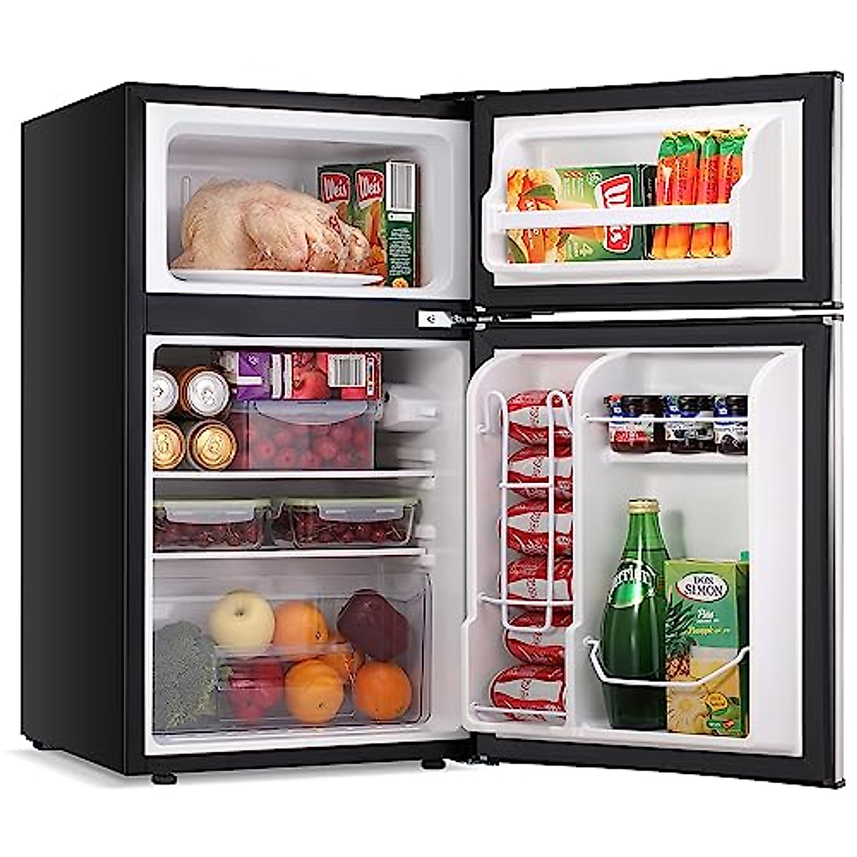 Antarctic Star Mini Refrigerator 3.2Cu.Ft Compact Fridge Defrost Double Doors Freezer Energy Saving Storage of Beverages Vegetables Fruits Suitable for Kitchen Living Room Office Dorm Grey
