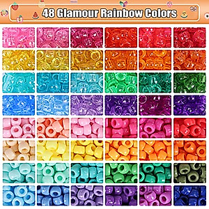 QUEFE 3540pcs Pony Beads 2400pcs Rainbow Kandi Beads Bulk, Crafts Gift, in 48 Colors and 1020 Letter Beads, Polymer Clay Beads for Bracelets Jewelry Making Kit, DIY Arts