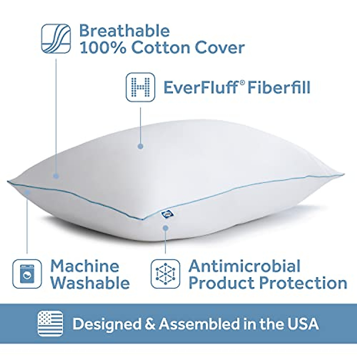 Sealy Pillow, Clean Luxury Slumber Bed Pillow with Hypoallergenic Fiberfill, King Pillows - 2 Pack