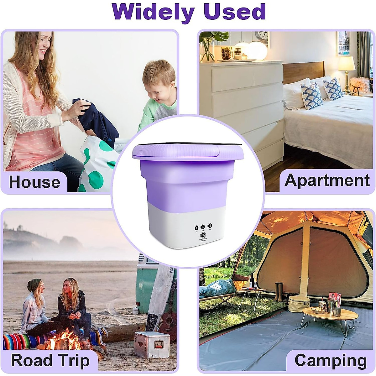 HULKNPEW 6.5L Folding Washing Machine,Portable Washing Machine,Small Washer with 3 Modes Deep Cleaning & Spin-dry,Easy to Carry,Suitable for Apartments, Dormitories, Camping, RV, Travel,Hotels-Purple
