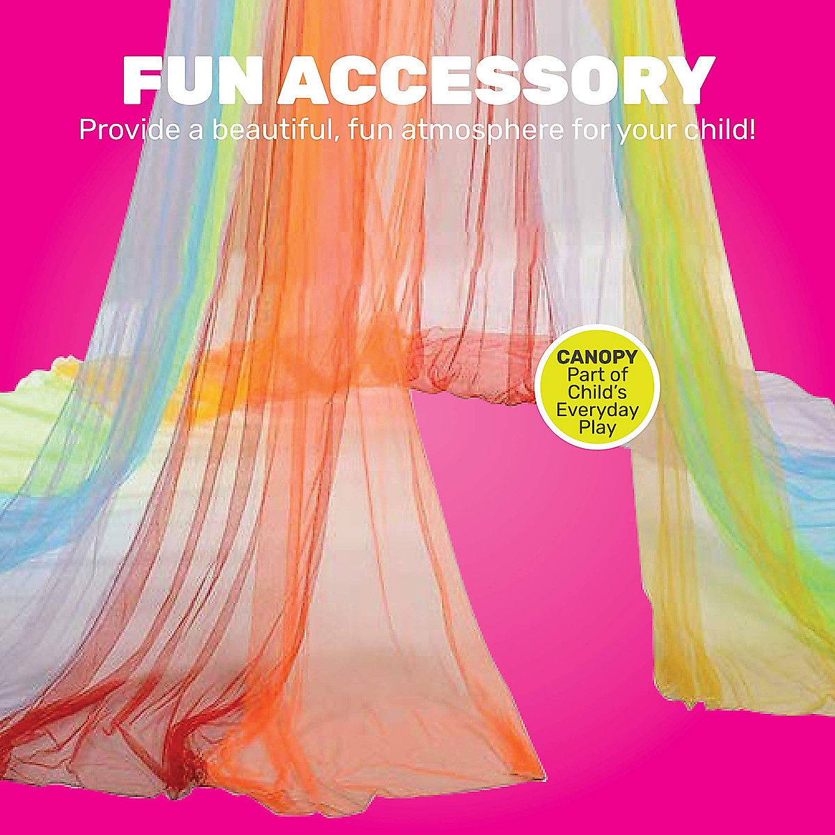 Constructive Playthings Rainbow Retreat Kids Canopy,Decorative, Fun Space Hanging Bed Canopy for Bedrooms, Optimize Classroom Space or Play Space, Mesh Netting, Built In Loop, Easy Assembly, All Ages