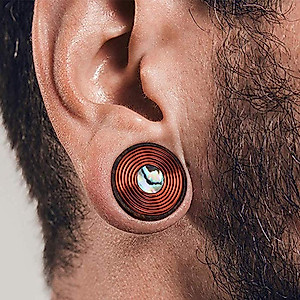 Mother of Pearl Center Inlay with Copper Wire Coil Organic Sono Wood Double Flared Saddle Plugs (1/2" (12mm))