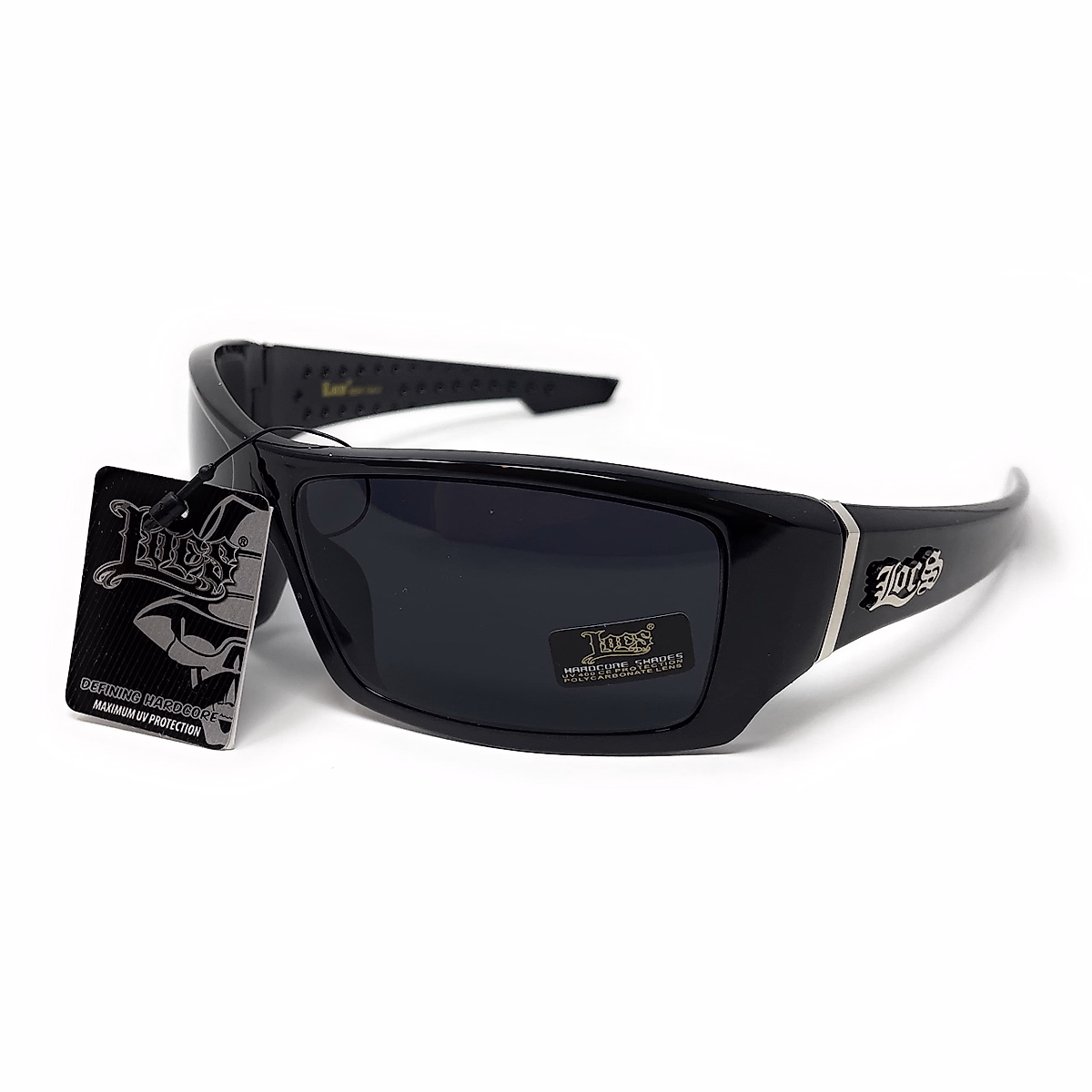 Locs Men's Rectangular Hardcore Black Wrap 63mm Sunglasses (Cursive Logo)
