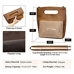 S-ZONE Women Vintage Genuine Leather Crossbody Bag Distressed Foldable Clutch Top Handle Handbag Purse