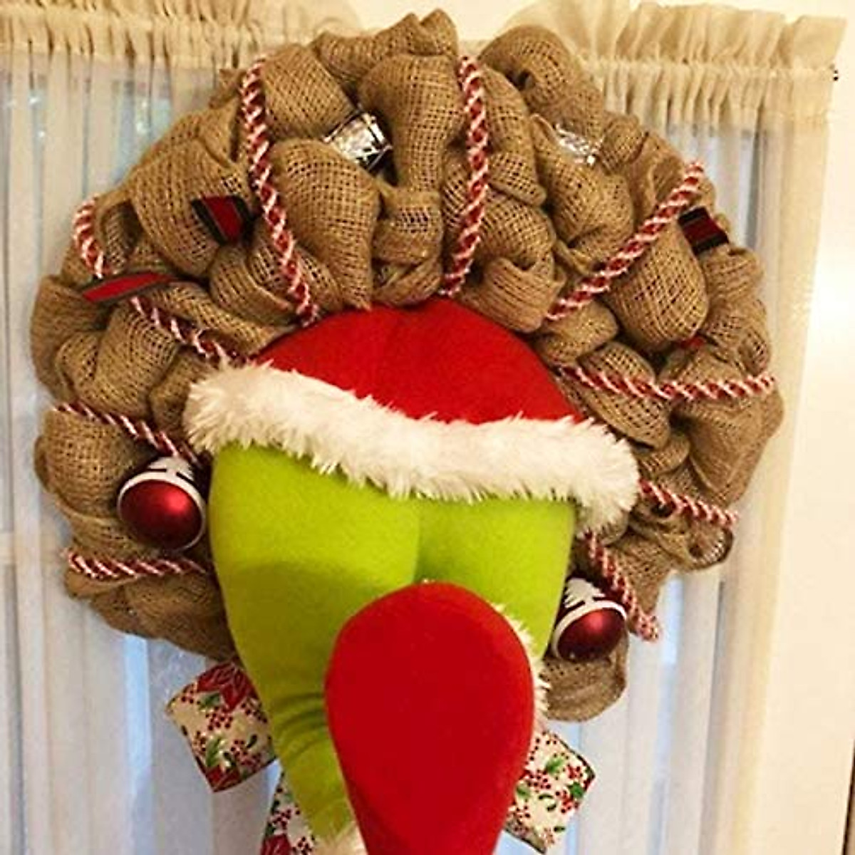 schicj133mm Christmas Thief Wreath, How The Christmas Thief Stole Christmas Burlap Wreath, Christmas Wreath for Front Door Decoration M