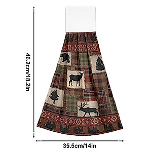 Socira 2 Pack Hanging Tie Towels Set, Farmhouse Cabin Absorbent Kitchen Hand Towels with Loop,Quick Dry Moose Bear Hand Towel for Bathroom Laundry Room Home Decor