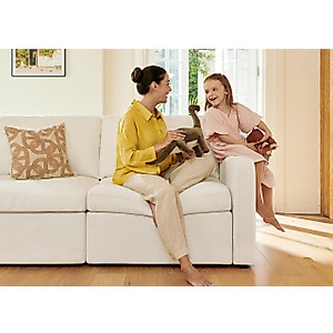 HONBAY Modular Sectional Couch with Storage Seats, L Shaped Sectional Sofa with Storage, Chenille Sectional Couches for Living Room, Beige