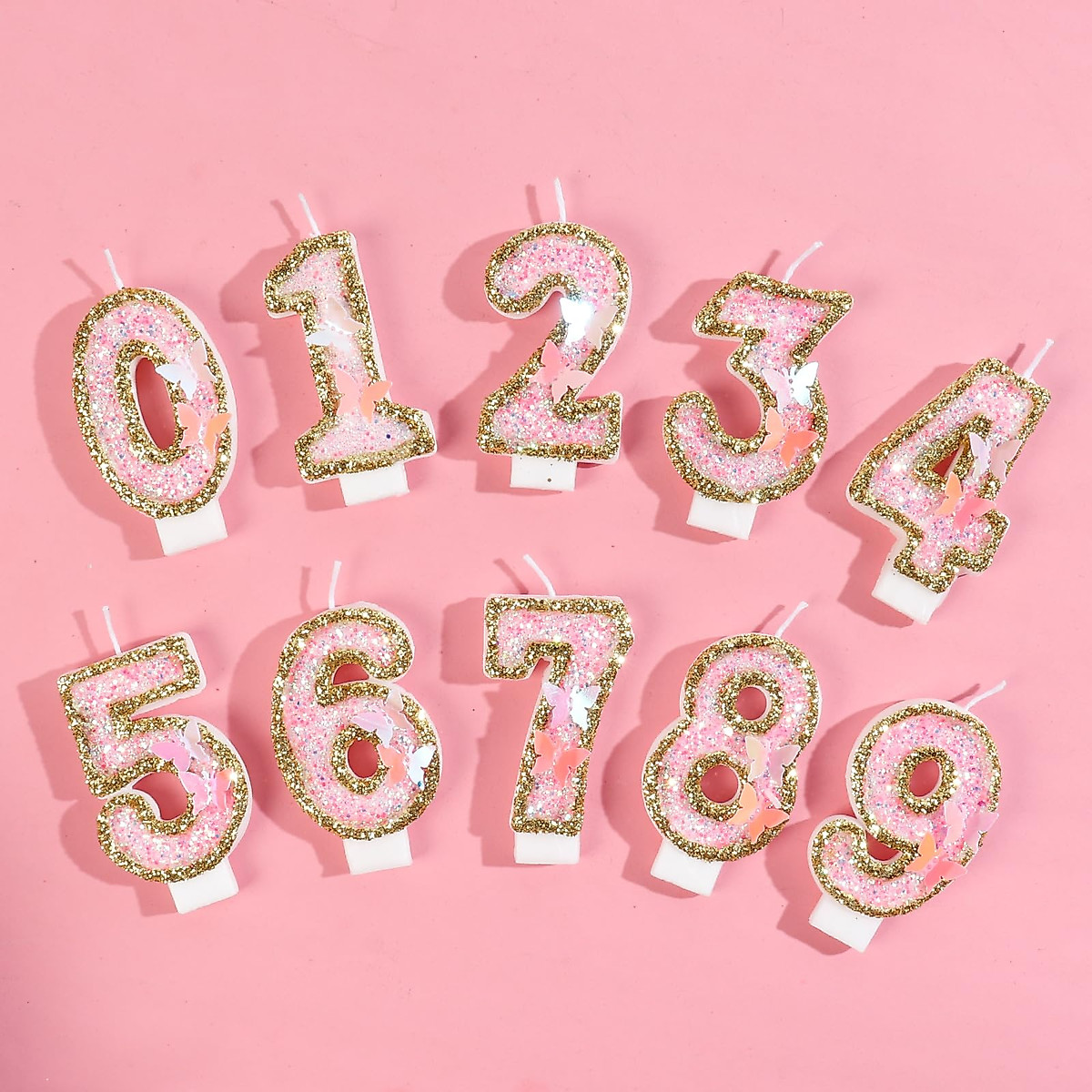 iNINGER Birthday Candle,Butterfly 16th Birthday Party Decorations for Women/Girl,Gold Pink Birthday Number 16 Candle,2.75" Large Glitter Birthday Candles Wedding Cake Topper Anniversary Party Decor