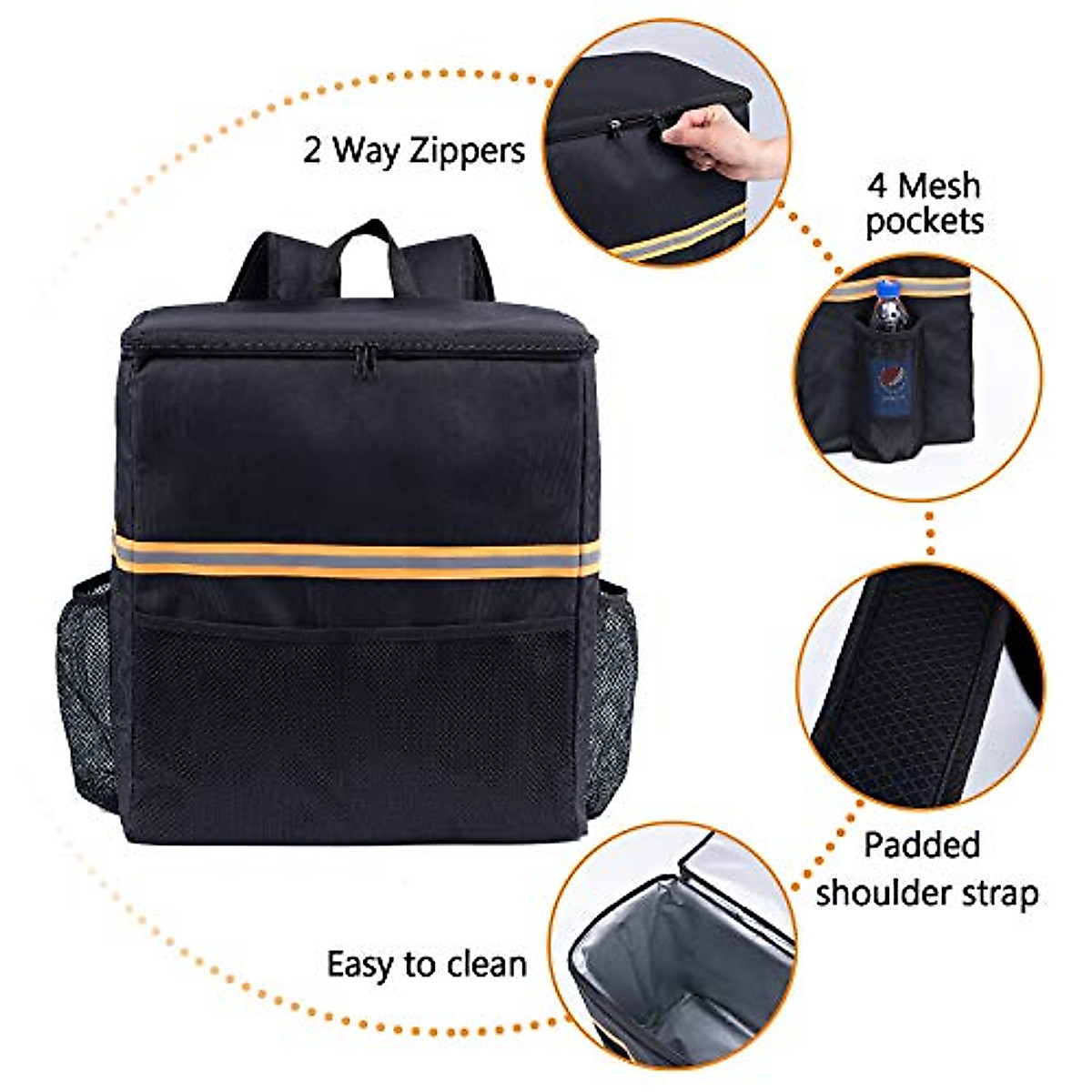 ISFC Thermal Food Delivery Backpack with Cup Holders,Insulated Pizza Delivery Bag Waterproof Food Warmer Backpack for Ubers,Doordash,Camping,Groceries Backpack