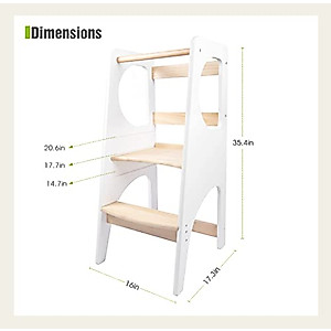 EKOUPLUS Wooden Step Stool for Kids, Premium Adjustable Height Toddler Stool Kids Step Stool with Handle and Safety Rail, Perfect for Kitchen, Bathroom and Bedroom