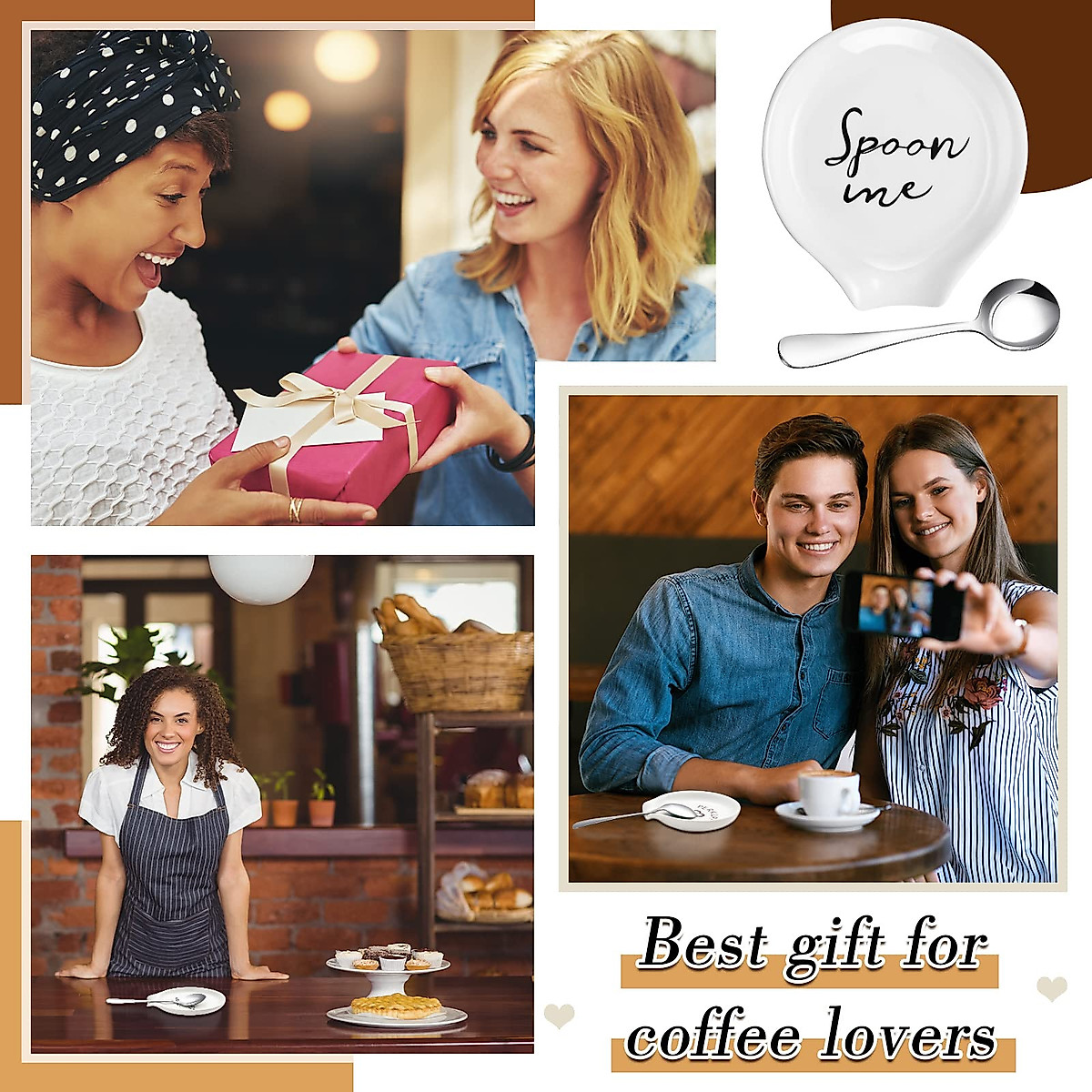 4 Pieces Coffee Spoon Rest and Spoon Small Teaspoon Holder Ceramic Coffee Spoon Holder Rests for Coffee Station Decor Stove Top Countertop Kitchen Accessories Nice Present for Coffee Lovers