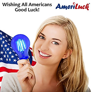 AmeriLuck Cobalt Blue Colored LED Filament A19 Light Bulbs, 40W Equivalent (4W), E26 Medium Base (Blue, 2 Pack)