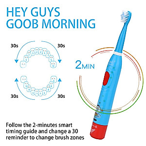 OJV 8630 Kids Sonic Electric Toothbrushes for Children Kids, 6 Modes 2-Min Timer, 6 Brush Heads, USB Rechargeable Power Smart Toothbrush for Girls Oral-Care Age 3-16 with Wall Mounted Holder (Blue)