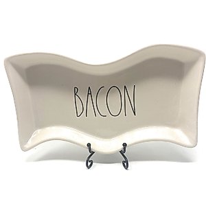 Rae Dunn White Ceramic Serving Plate Inscribed BACON