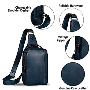 IVTG Genuine Leather Sling Bag for Men Crossbody Casual Hiking Daypack Vintage Handmade Chest Shoulder Backpack