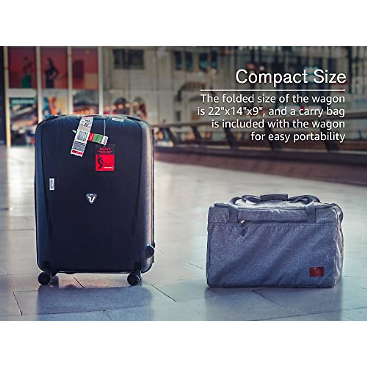 EVER ADVANCED Foldable into Bag Travel Wagon Stroller for 2 Kids & Cargo, Collapsible Toddler Wagon with Removable Canopy, Adjustable 5-Point Harness, Lightweight Carry-on Stroller for Airplane Grey