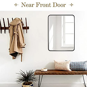 Modern 24"x36" Black Bathroom Mirrors for Wall, Framed Rectangle Mirror with Rounded Corner, Metal Black Mirror for Bathroom Vertical or Horizontal Hang, Black Wall Mirrors for Vanity, Restroom