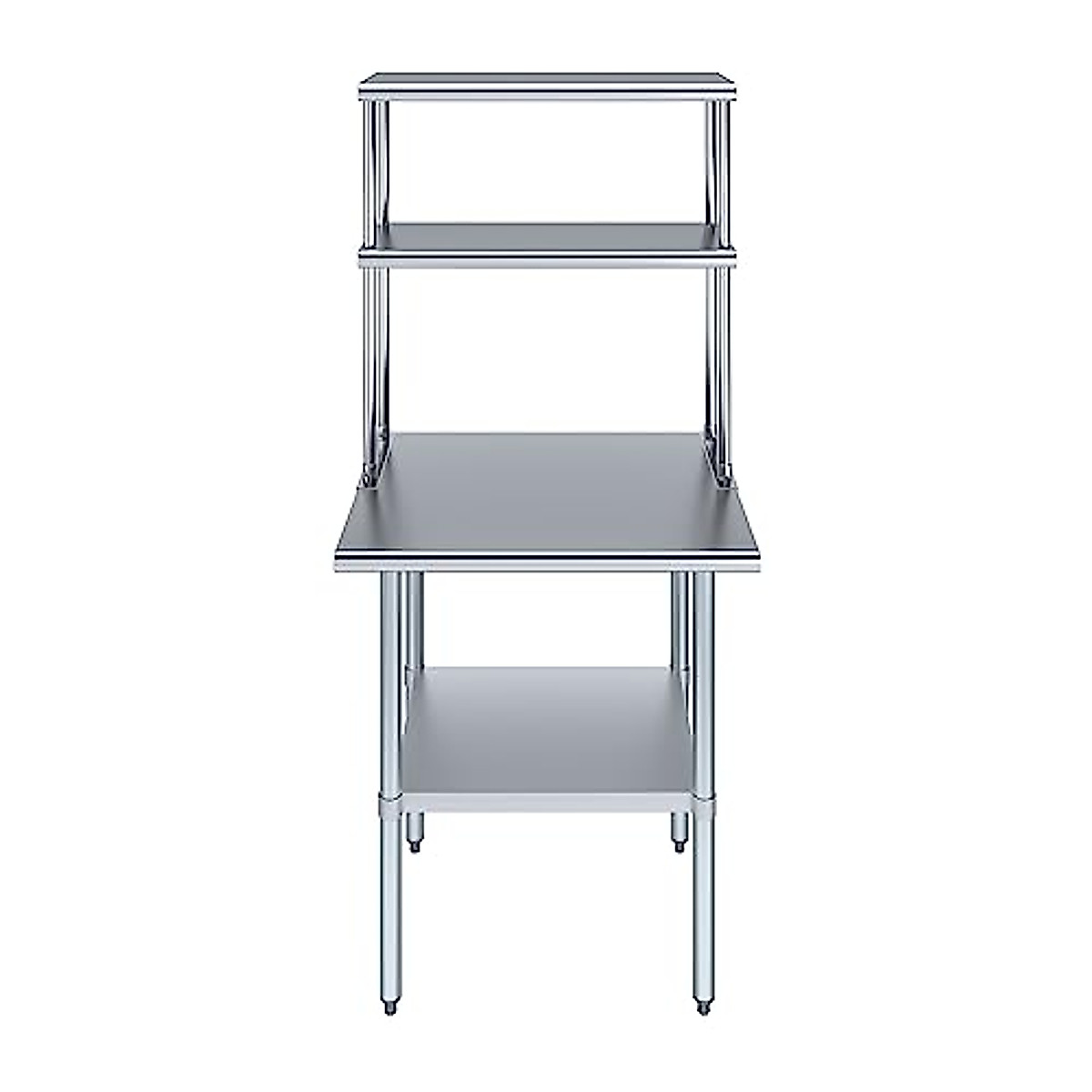 AmGood Stainless Steel Work Table with 12" Wide Double Tier Overshelf | Metal Kitchen Prep Table & Shelving Combo | NSF (Stainless Steel Table with Double Overshelves, 30" Long x 24" Deep)