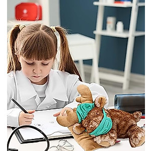 DolliBu Sleeping Moose with Pillow Doctor Plush Toy - Super Soft Moose Doctor Stuffed Animal Dress Up with Scrub Cap and Face Mask Outfit - Fluffy Doctor Toy Plush Gift with Personalization - 10 Inch