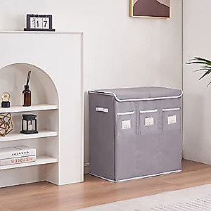 TECHMILLY 3 Section Large Laundry Basket, 140L Laundry Hamper with Lid，Waterproof Durable Clothes Hamper with 4 Removable Bags and 3 labels for Bathroom, Bedroom, Dorm, (Grey)