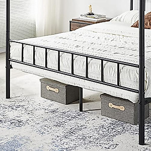 Yaheetech Metal Canopy Platform Bed Frame Four-Poster Canopied Bed Mattress Foundation with Headboard and Footboard Sturdy Slatted Structure No Box Spring Needed Easy Assembly Queen Black