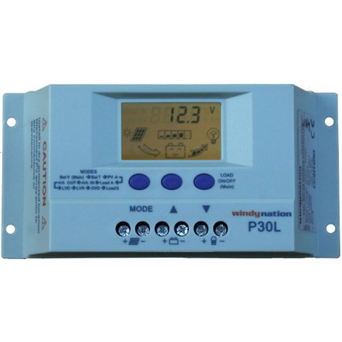 WindyNation P30L LCD 30A PWM Solar Panel Regulator Charge Controller with Digital Display and User Adjustable Settings