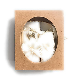 Catholic Baptism Kit in a Wooden Box with Towel, Candle, Rosary and Shell for Baby Boys and Girls. Handmade in Mexico Gift for Godparents. Holy Spirit Baptism Candle Set. Kit de Bautizo