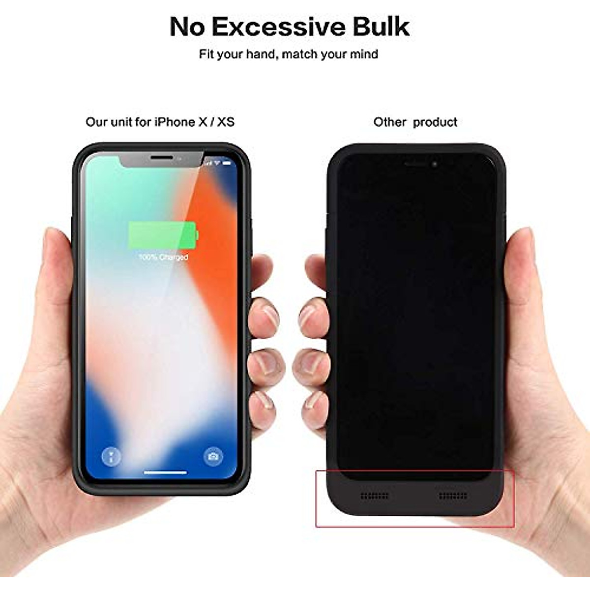 Feob Battery Case for iPhone Xs/X, Rechargeable 6500mAh Portable Charging Case Extended Battery Pack Cover Power Bank Charger Case for iPhone Xs/X[5.8 inch]-Black