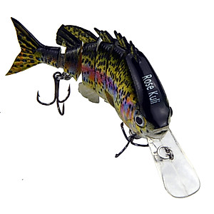 Rose Kuli Fishing Lures for Bass, 4 inch Rainbow Multi Jointed Swimbaits Slow Sinking Bionic Swimming Lures, 6 Segment Lifelike Topwater Hard Lures for Freshwater Saltwater Topwater Bass Trout
