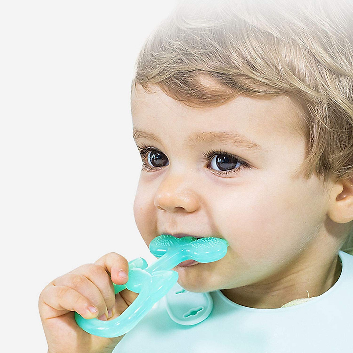 BumbleBee Baby Teething Toys Silicone Teethers with Bristles for Cleaning Babies’ Teeth and Gums, Helpful to Teething Pain, Jelly Blue and Green