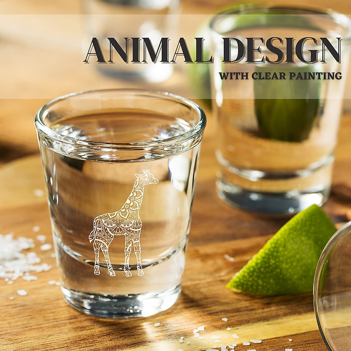 Onebttl Animal Themds Shot Glass Set of 2, 1.5oz Shot Glasses Set for Women, Boss Lady for Christmas, Birthday, White Elephant - Giraffe Gifts