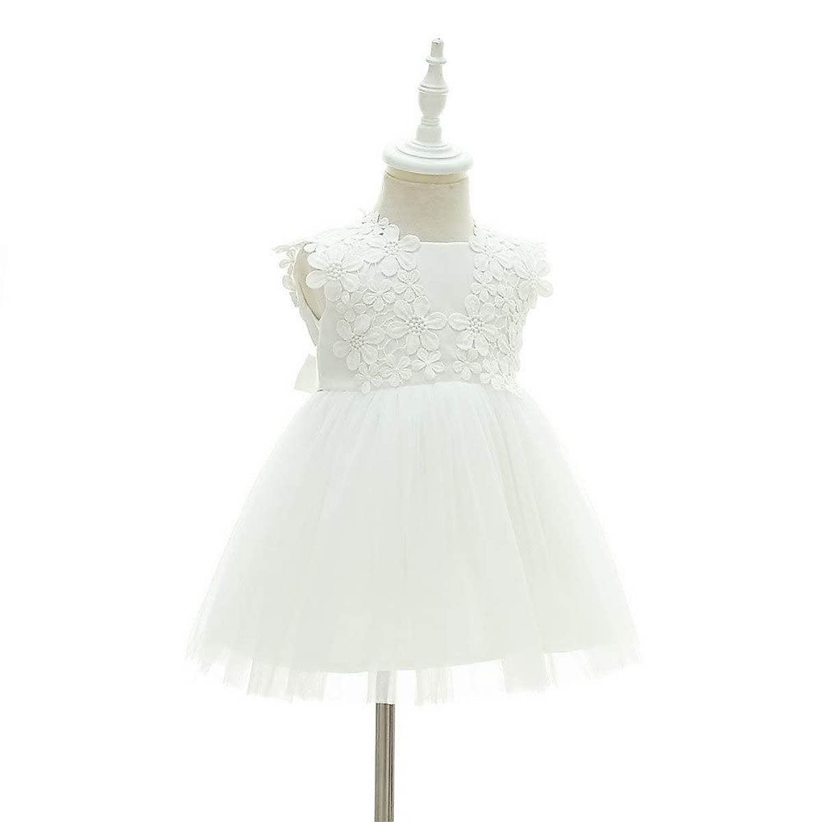 Meiqiduo Baby Girls Dress Christening Baptism Party Formal Dresses (3M/0-6Months, Ivory)
