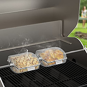 Onlyfire Chef Stainless Steel Rotisserie Basket Kit for Any Gas Grill, Cooking Various Foods at The Same Time, Set of 2-Global Patent