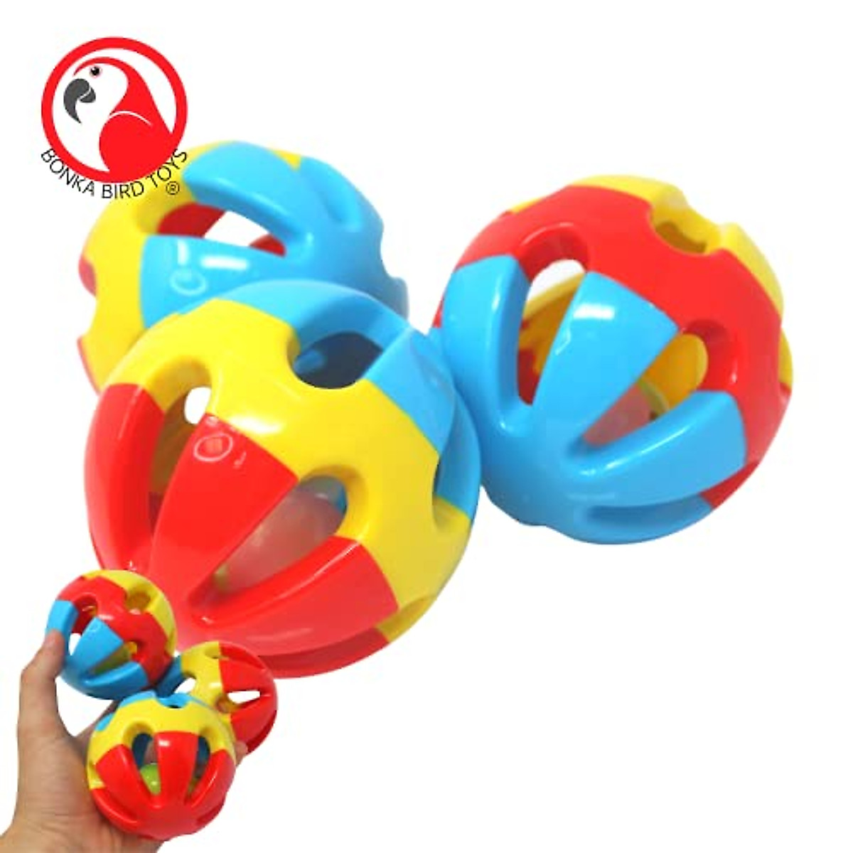 Bonka Bird Toys 1312 Pk3 Soccer Ball 3 Inch Durable Colorful Plastic Foot Talon Foraging Parrot Cockatoo African Grey Macaw Eclectus and Similar Birds