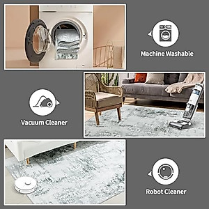 HOMBYS 10x14 ft Modern Area Rug for Living Room Bedroom, Large Abstract Floor Carpet with Non-Slip Backing for Indoor Office Dining Room, Boho Farmhouse Home Deco, Grey, Machine Washable