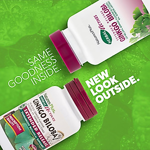Natures Plus Herbal Actives Ginkgo Biloba, Extended Release - 120 mg, 60 Vegan Tablets - Vegetarian, Gluten-Free - 60 Servings