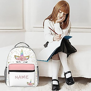 tuqozbi Personalized Unicorn Backpack for Girls, Custom Rainbow Backpacks with Your Own Name, Customized 15in Pink Neon Kindergarten School Bookbags Gift for Preschool Baby/Kids/Boys/Girls