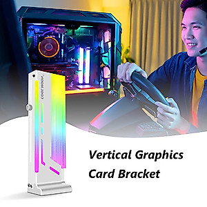 S-YUWEN RGB GPU Holder Coolmoon CM-GH2 Colorful Graphics Card 5V 3 Pin Vertical Support Video Bracket Frame ARGB Sync Jack, Sag Holder/Holster, White, 2.44x1.38x6.89in