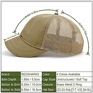 REDSHARKS mens Short Bill Quick Dry Brim Mesh Back Trucker Baseball Dad Cap, Khaki, 7