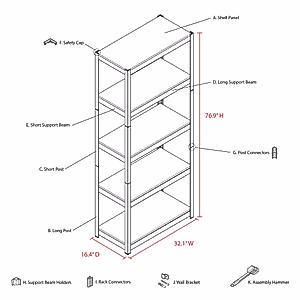Kepsuul 4 Shelf Heavy Duty Customizable Adjustable Tier Modular Tall Metal Shelving and Storage for Garage, Kitchen, Pantry, Closet, Office, Bedroom 32.1" W X 16.4" D X 76.9" H - White