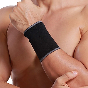 NeoTech Care Wrist Band Support Sleeve - Elastic & Breathable Knitted Fabric Compression Brace - for Tennis, Gym, Sport, Tendonitis - Black Color (Size M, 1 Unit)