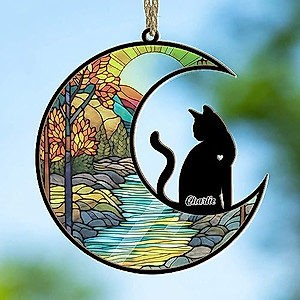 Personalized Cat Memorial Suncatcher/Ornament - Custom Name Cat Loss Memorial Christmas 2023 Ornament, Stained Glass Light Catcher Cat Sympathy Gift, Pet Remembrance Keepsake Memory Window Hangings