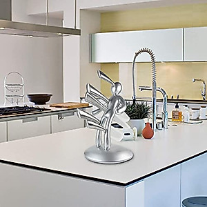 Man kitchen knife Block, LAEKER 5 Pack Stainless Steel knife sets with unique holder (silver)