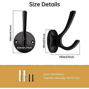 NETLKLA 4 Packs Black Coat Hooks, Robe Hook, Decorative Towel Hooks, Double Prong Hooks, Metal Closet Hooks, Wall Hooks for Hanging Towel Hooks for Bathrooms, Kitchen